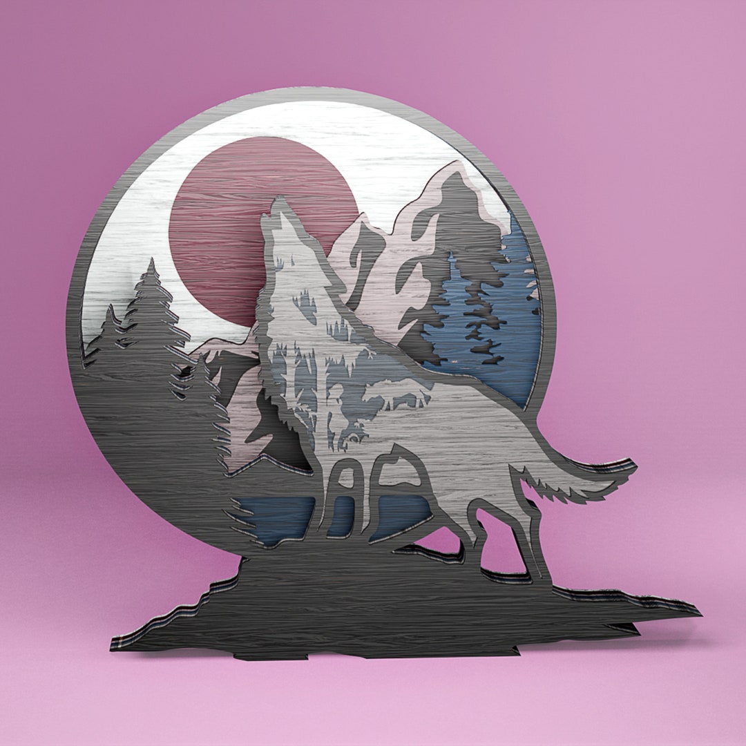 Multilayer Wolf Mandala Laser Cut Fles - 8 Layer Art Piece for ...