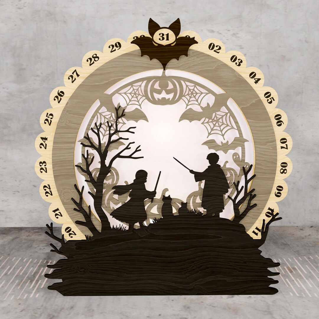Halloween Countdown Sign SVG: Laser Cut Witch & Spooky Scene (digital ...