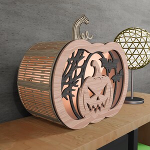 Spooky Pumpkin Face Lightbox SVG – Halloween Laser Cut File With Bats ...