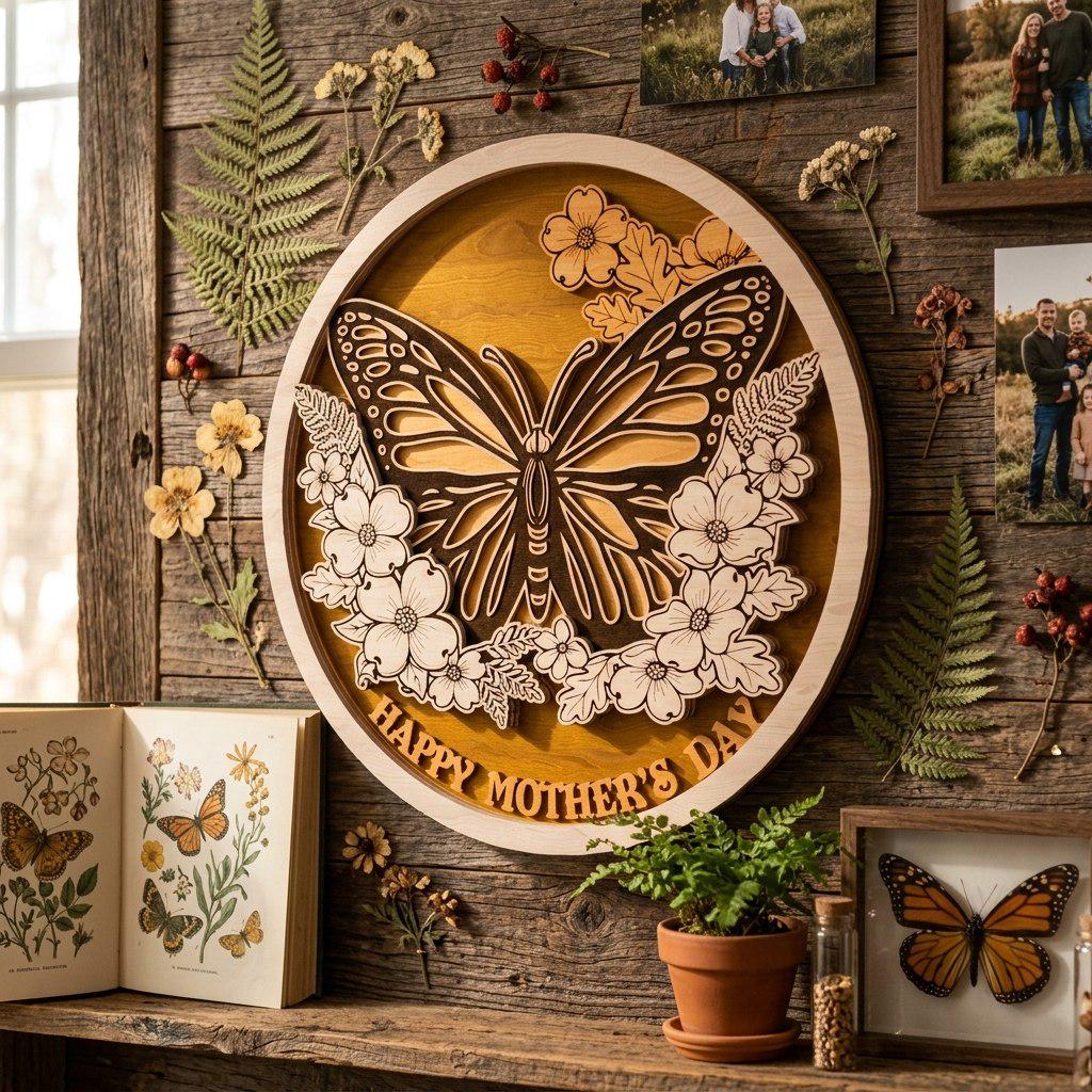 Monarch Butterfly Floral Sign, Layered Round Laser Cut File (digital ...