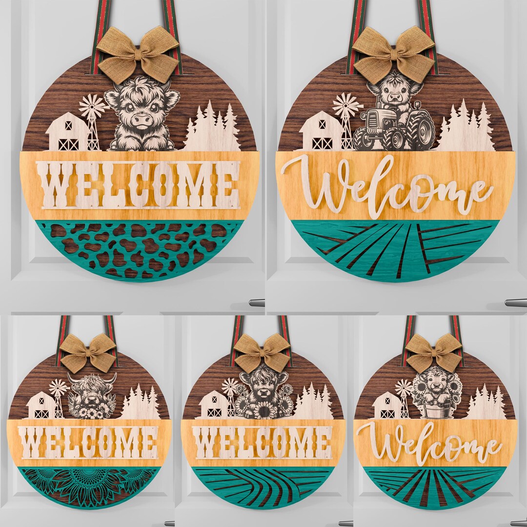 Farmhouse Highland Cow Welcome Door Sign SVG Cut File (digital Download ...