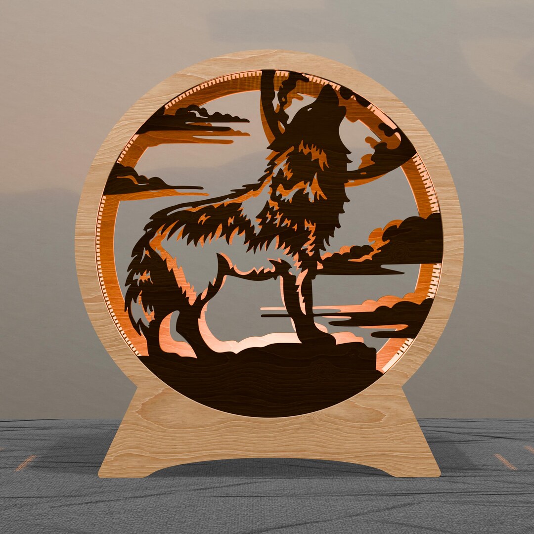 Howling Wolf Layered Lamp SVG: 3D Shadow Box Laser Cut File (digital ...