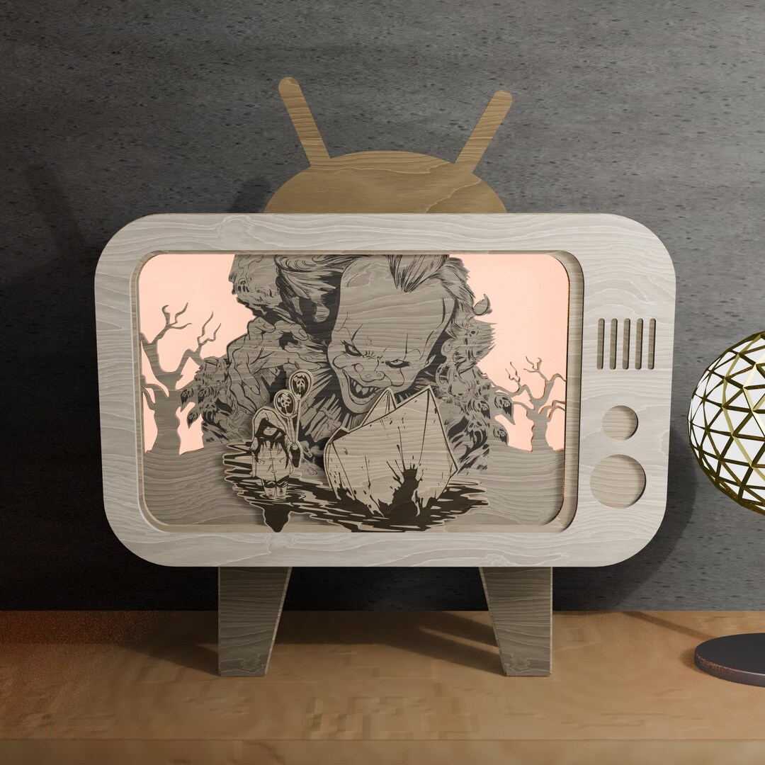 Creepy Clown TV Lightbox SVG - Halloween Horror Laser Cut File ...