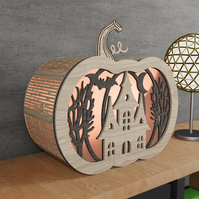 Haunted House Pumpkin Lightbox SVG: Halloween Laser Cut Decor (digital ...