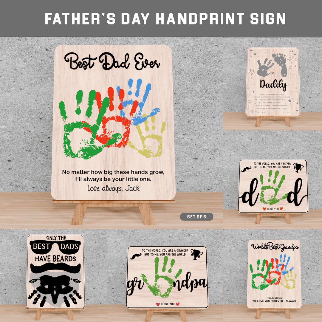 Father's Day Handprint Sign SVG, DIY Father's Day Handprint Wood Sign ...
