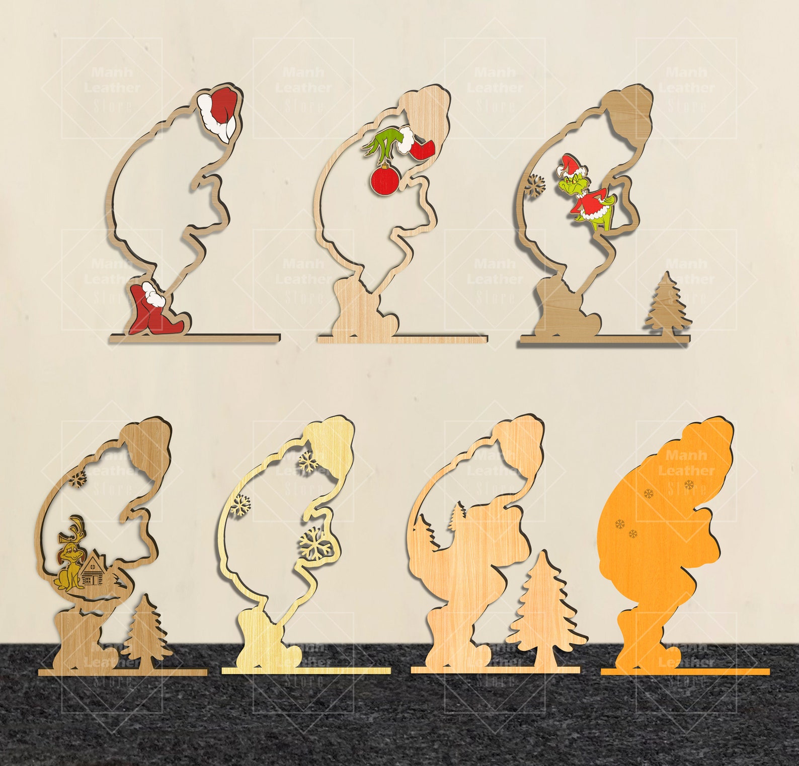 Grinch Multi-layer, Laser Cut Fles - 7 Layer Art Piece for Glowforge ...