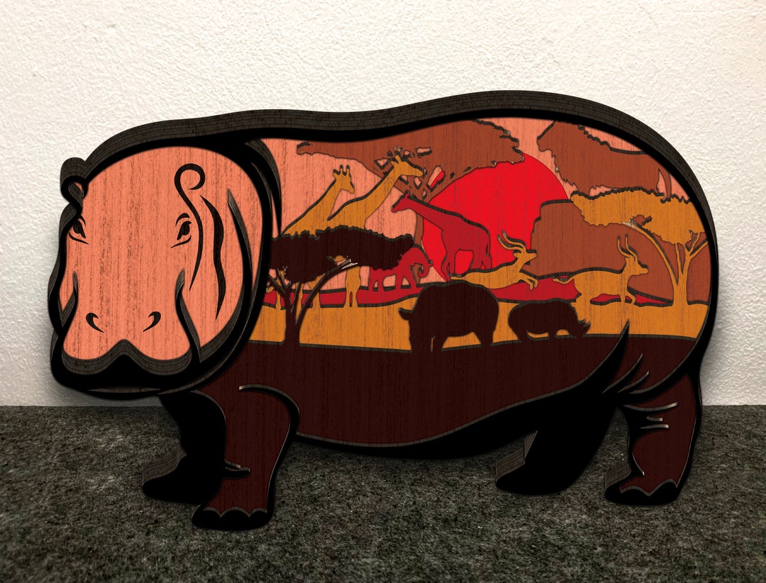 Hippo SVG - Multilayer, Glowforge Svg Files - Laser Ready Cut File ...