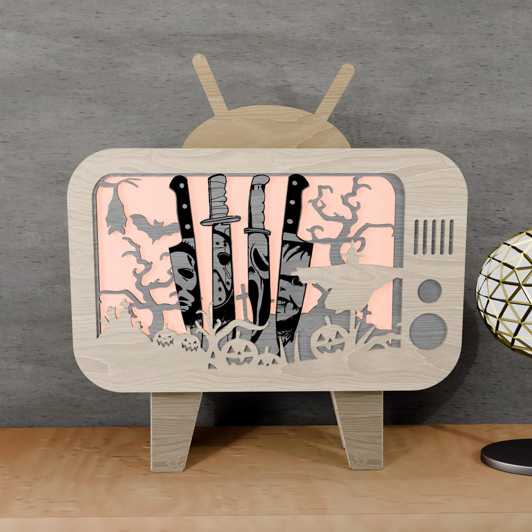 Horror TV Light Box SVG | Halloween Knife Silhouette Shadow Box ...