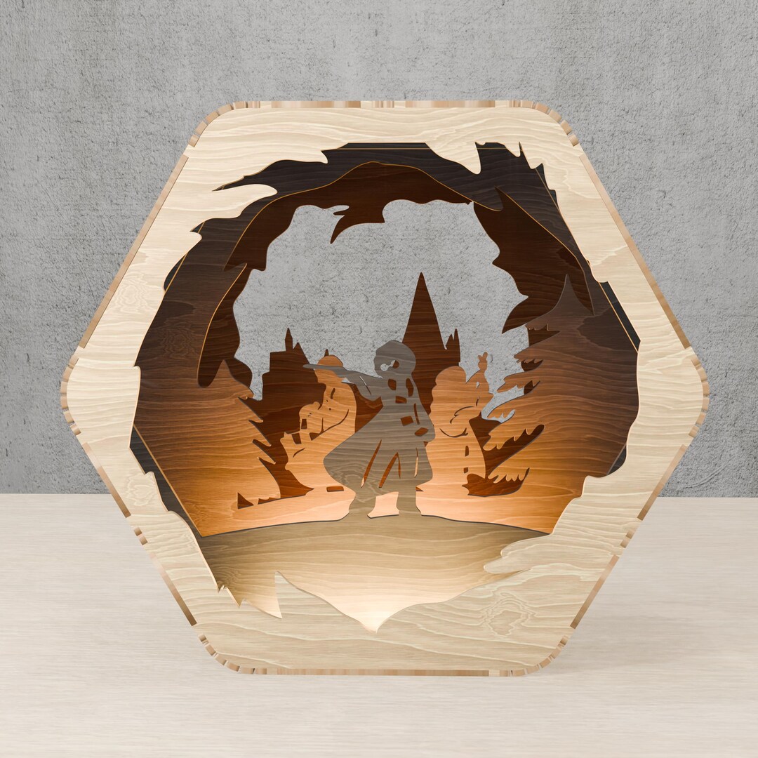 Hexagon Wooden Light Box: Laser Cut Wizard, Magic Forest Night Light - Etsy