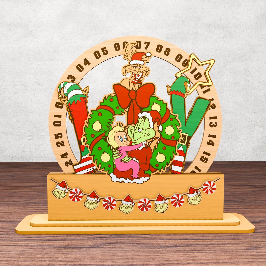 Christmas Cartoon Countdown Ornament Svg, Sliding Christmas Countdown ...