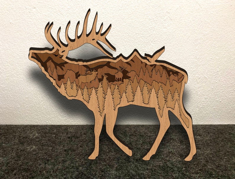 Elk SVG, Laser Cut Files - 7 Layer Art Piece for Glowforge - Multi ...