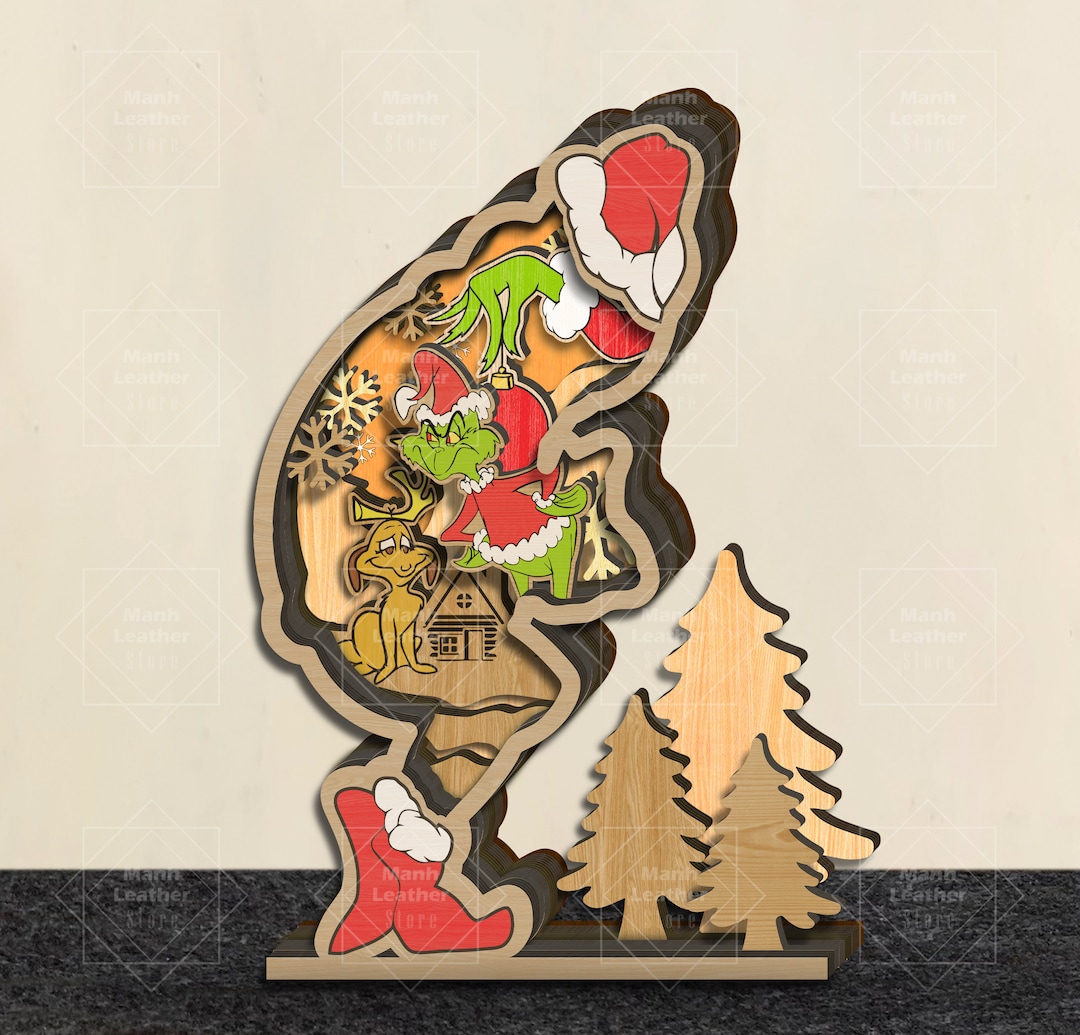 Grinch Multi-layer, Laser Cut Fles - 7 Layer Art Piece for Glowforge ...