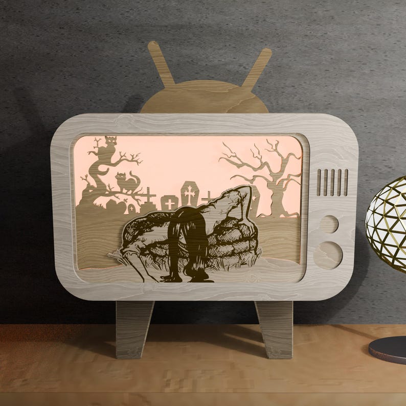 Creepy Ghost Girl TV Lightbox SVG: Halloween Horror Shadow Box (digital ...