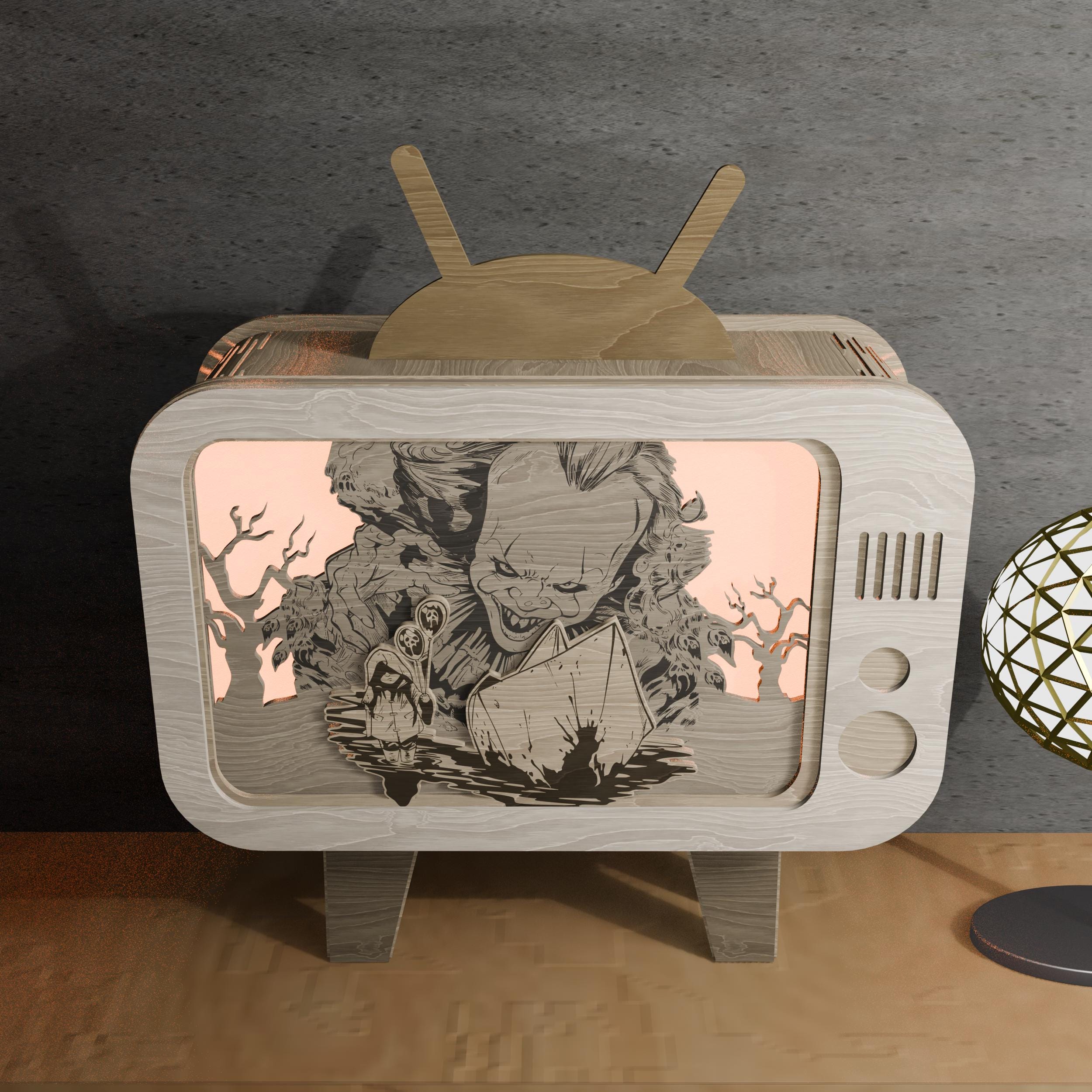 Creepy Clown TV Lightbox SVG: Halloween Horror Laser Cut File (digital ...