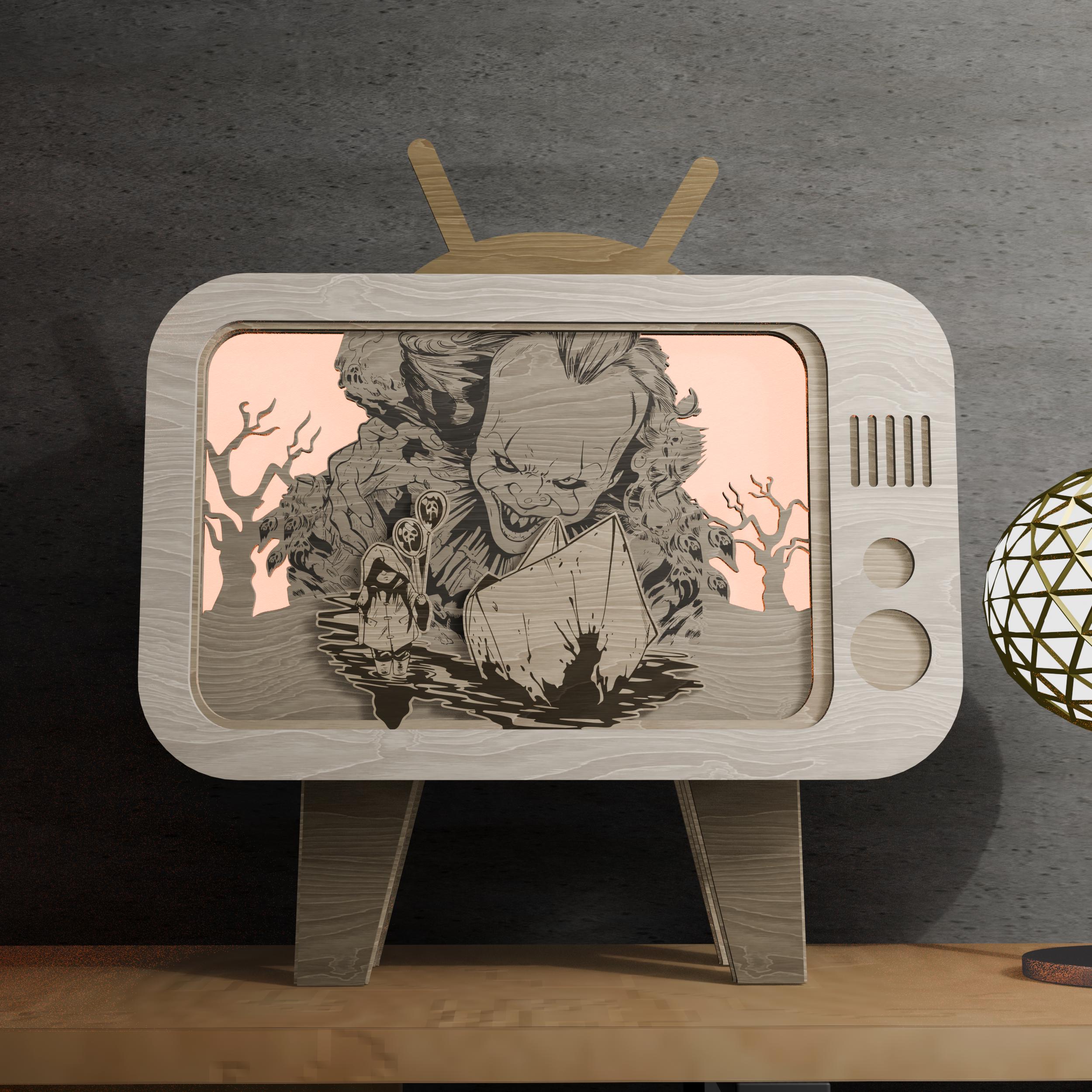 Creepy Clown TV Lightbox SVG: Halloween Horror Laser Cut File (digital ...