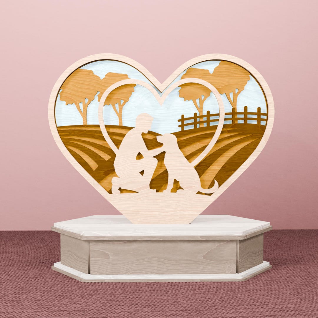 Romantic Couple Dog Proposal, Heart Landscape Laser Cut File (svg, Dxf ...