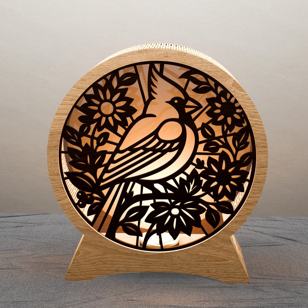 Cardinal Bird SVG Lantern – Layered Light Box for Laser Cutting, Floral ...