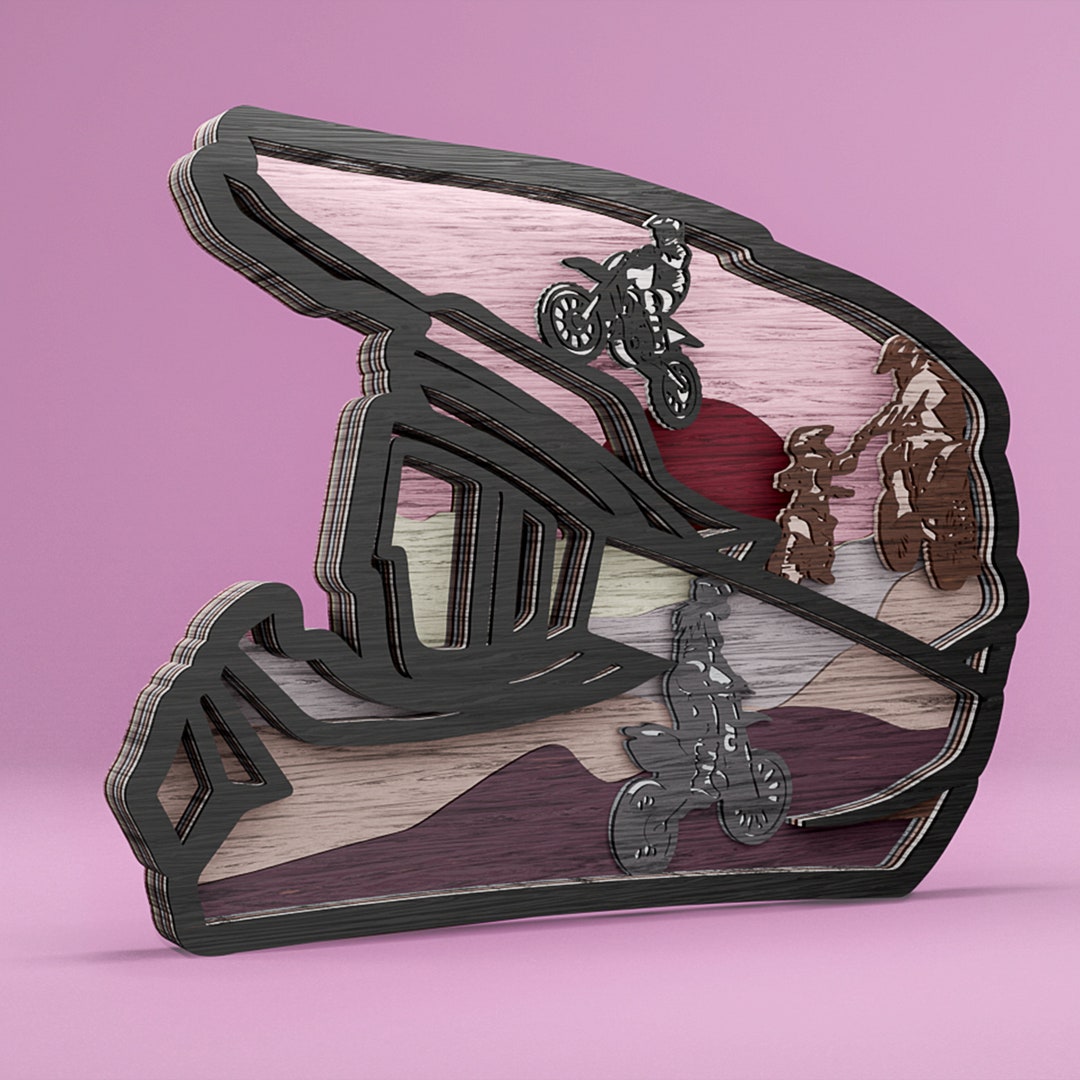 Motorcycle Helmet Laser Cut Fles - 12 Layer Art Piece for Glowforge ...