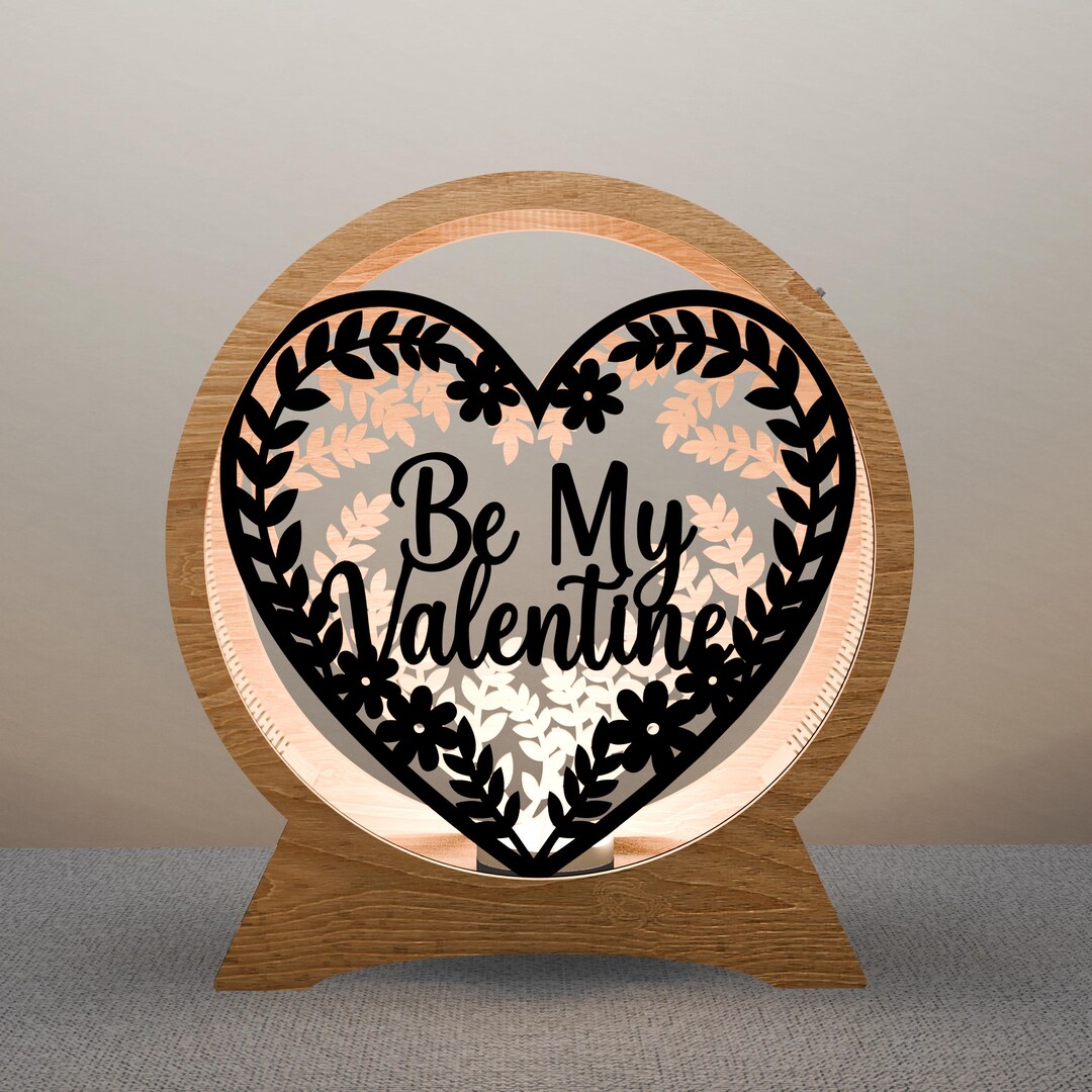 Wooden Valentine Lamp, Heart Shadow Box Light, Romantic LED Wood Decor ...