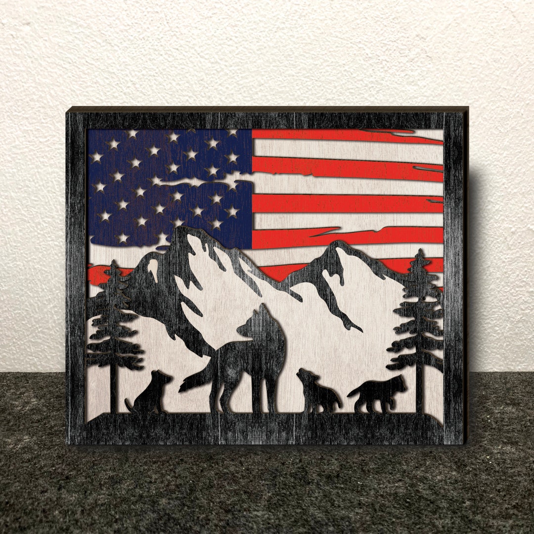 Wolf Family Flag SVG, Wolf Flag,laser Cut Files - 4 Layer Art Piece for ...