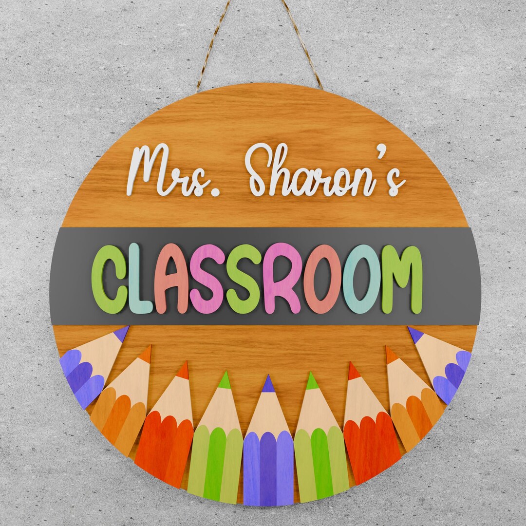 Classroom Welcome Sign: Teacher Name Round Door Hanger SVG (digital ...