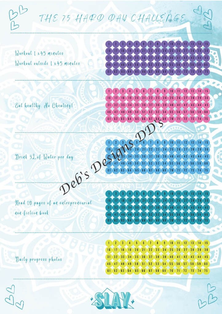 Instant Download Printable the 75 Hard Day Challenge Simple One-page ...