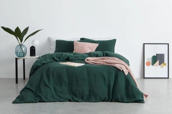 Emerald Green Bedding Set Cotton Duvet Cover King Queen Comforter Cover Set Twin Full Duvet Cover Green Comforter Set Washed Cover Gift. Etsy UK