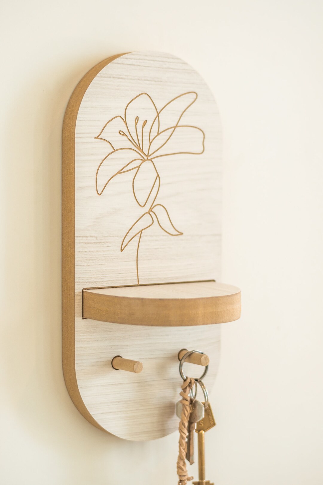 Wooden Key Holder Wooden Hall Floating Shelf Wall Decoration House Gift ...