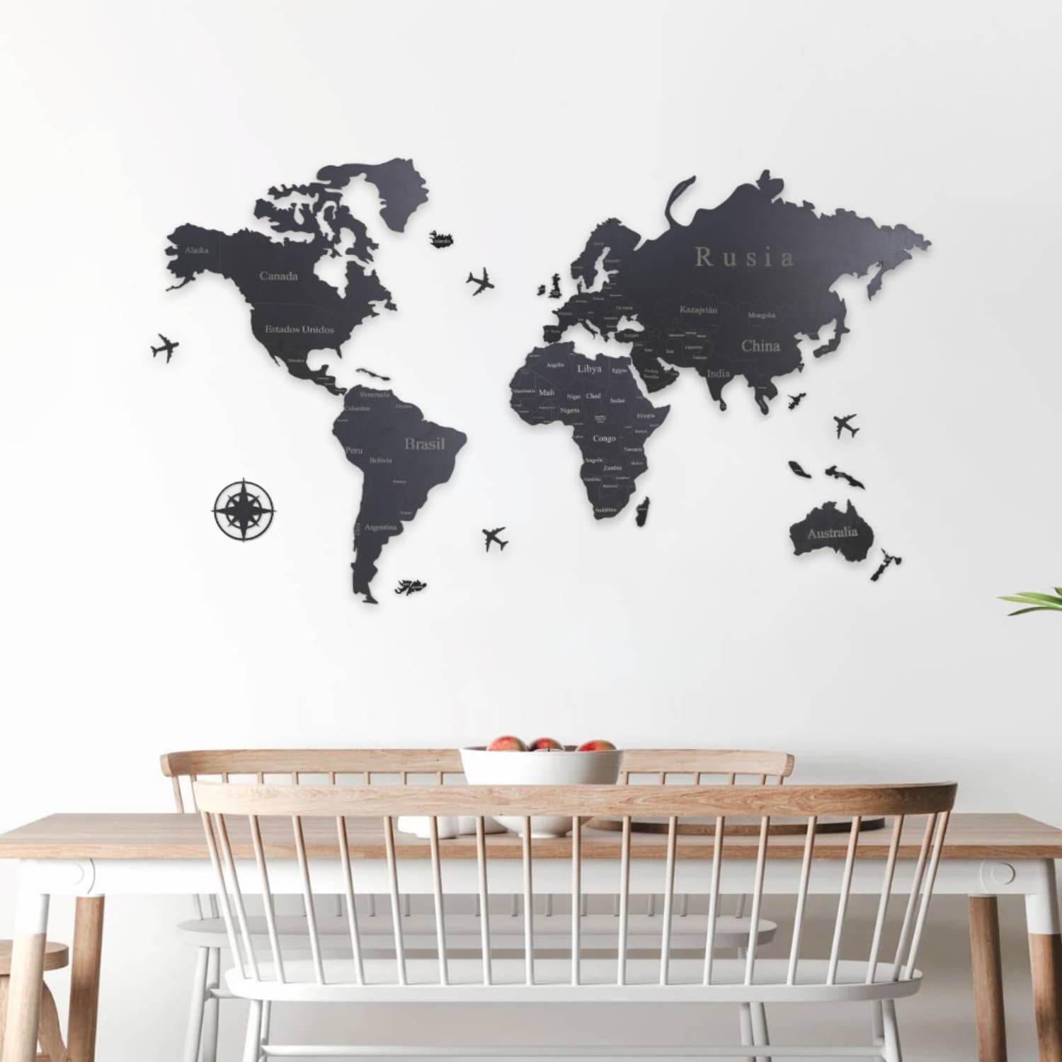 Wall World Map Engraved Map Map With Names Art 3D Wooden Picture Wooden ...
