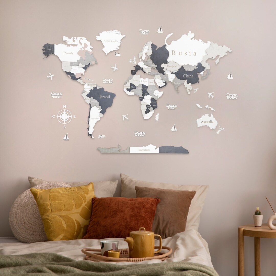 World Map 3D World Map Deco Wooden Map Wall Deco Home Gift - Etsy