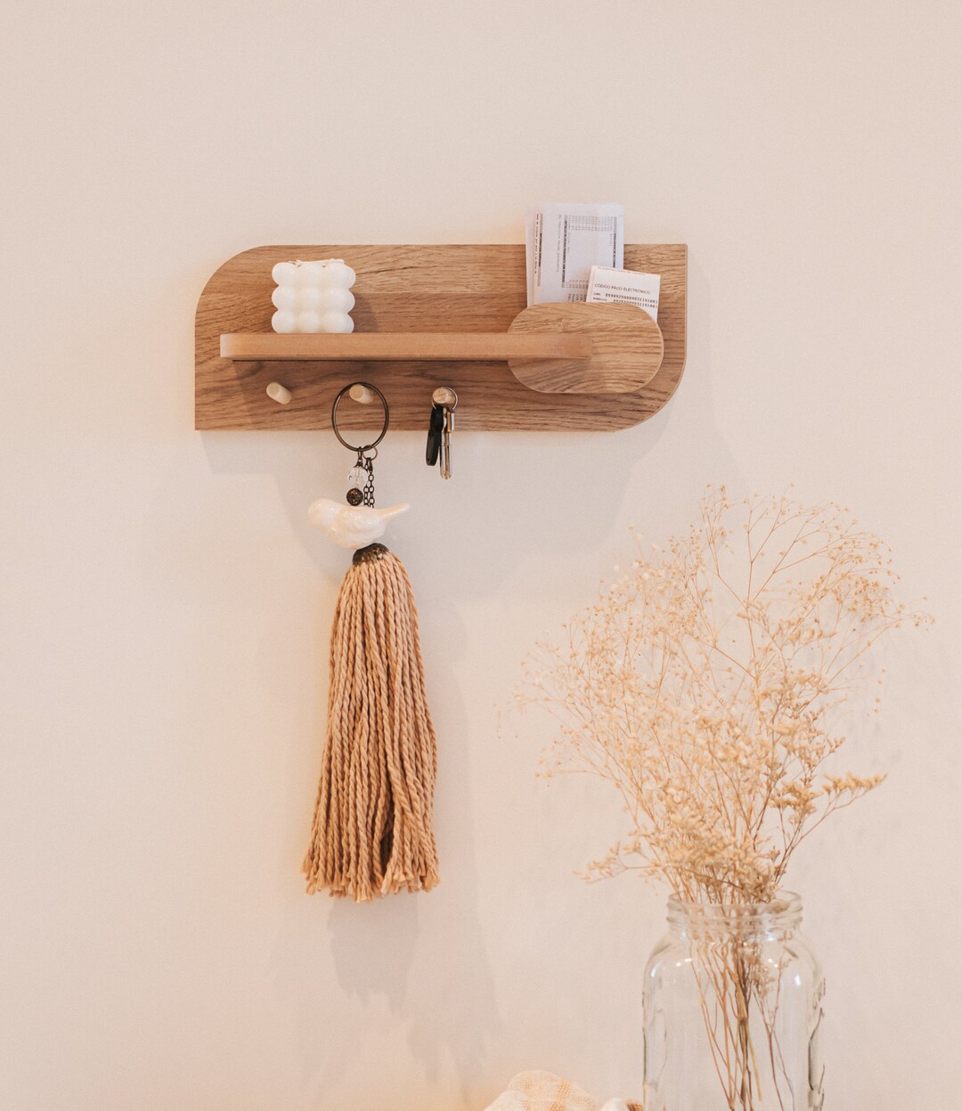 Wooden Key Holder - Wooden Hall - Floating Shelf - Wall Decoration ...