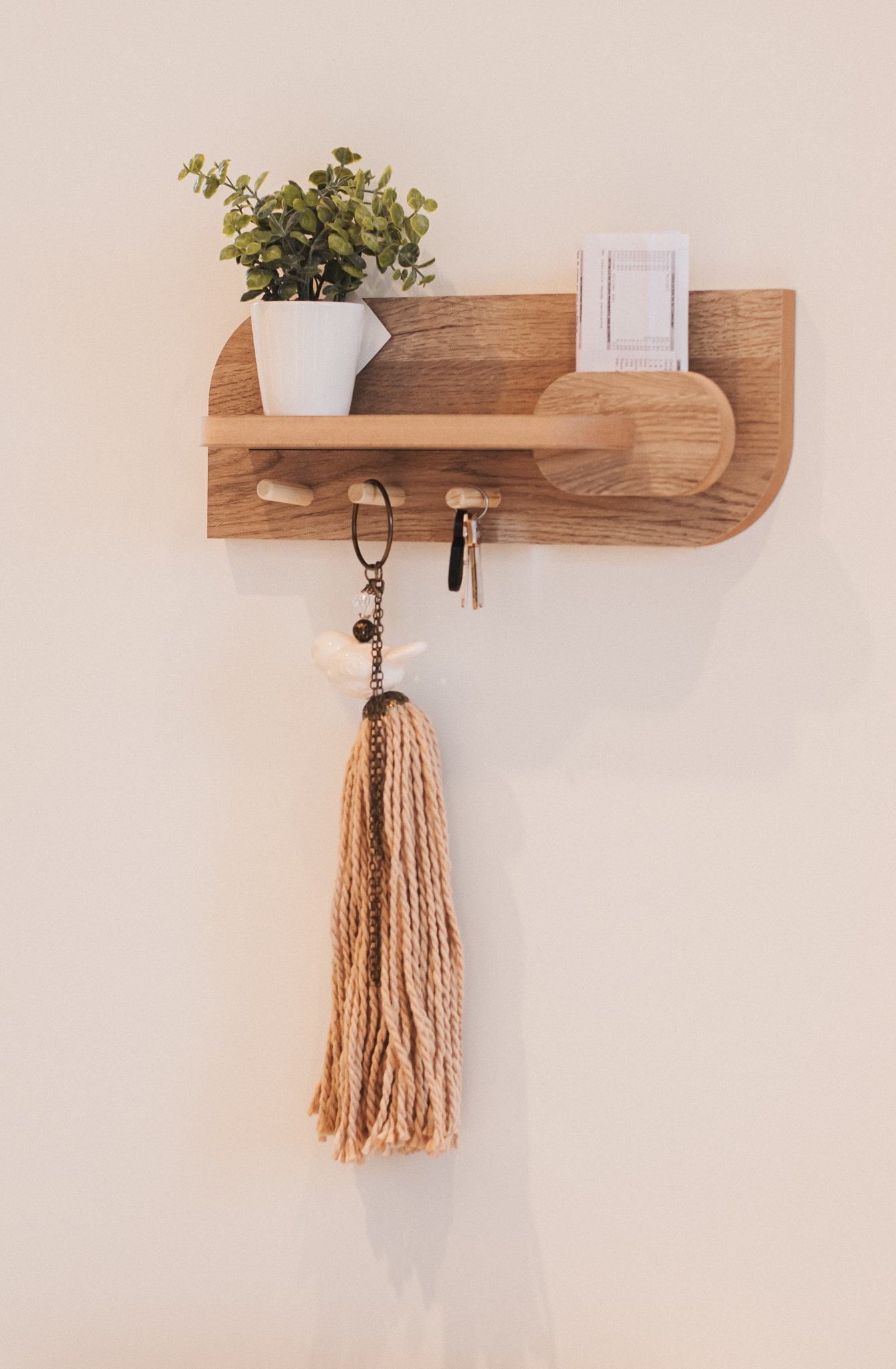 Wooden Key Holder Wooden Hall Floating Shelf Wall Decoration House Gift ...