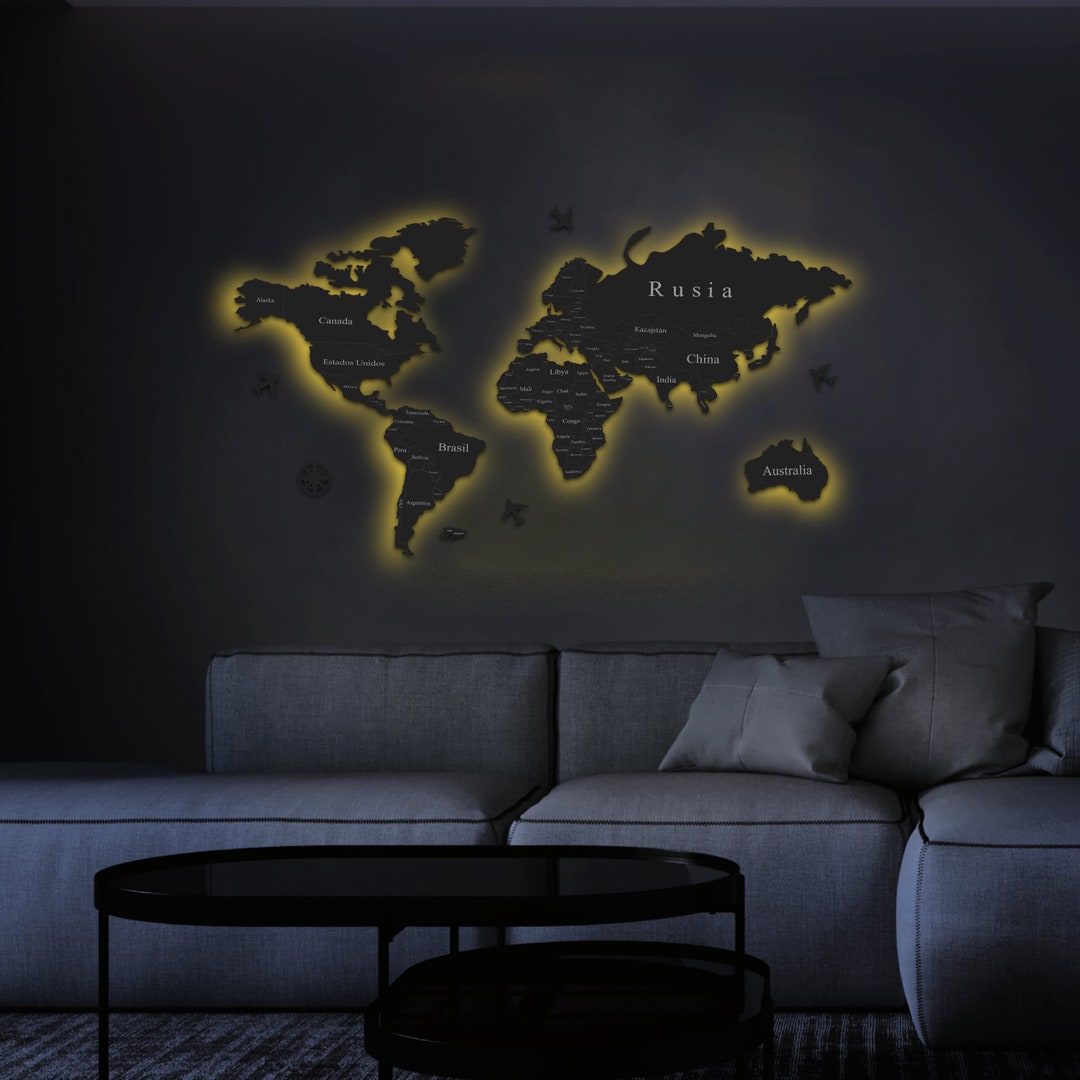Led World Map Home Design Home Deco Led Wooden Map Led Handmade Perfect ...