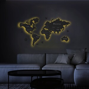 Led World Map Home Design Home Deco Led Wooden Map Led Handmade Perfect ...