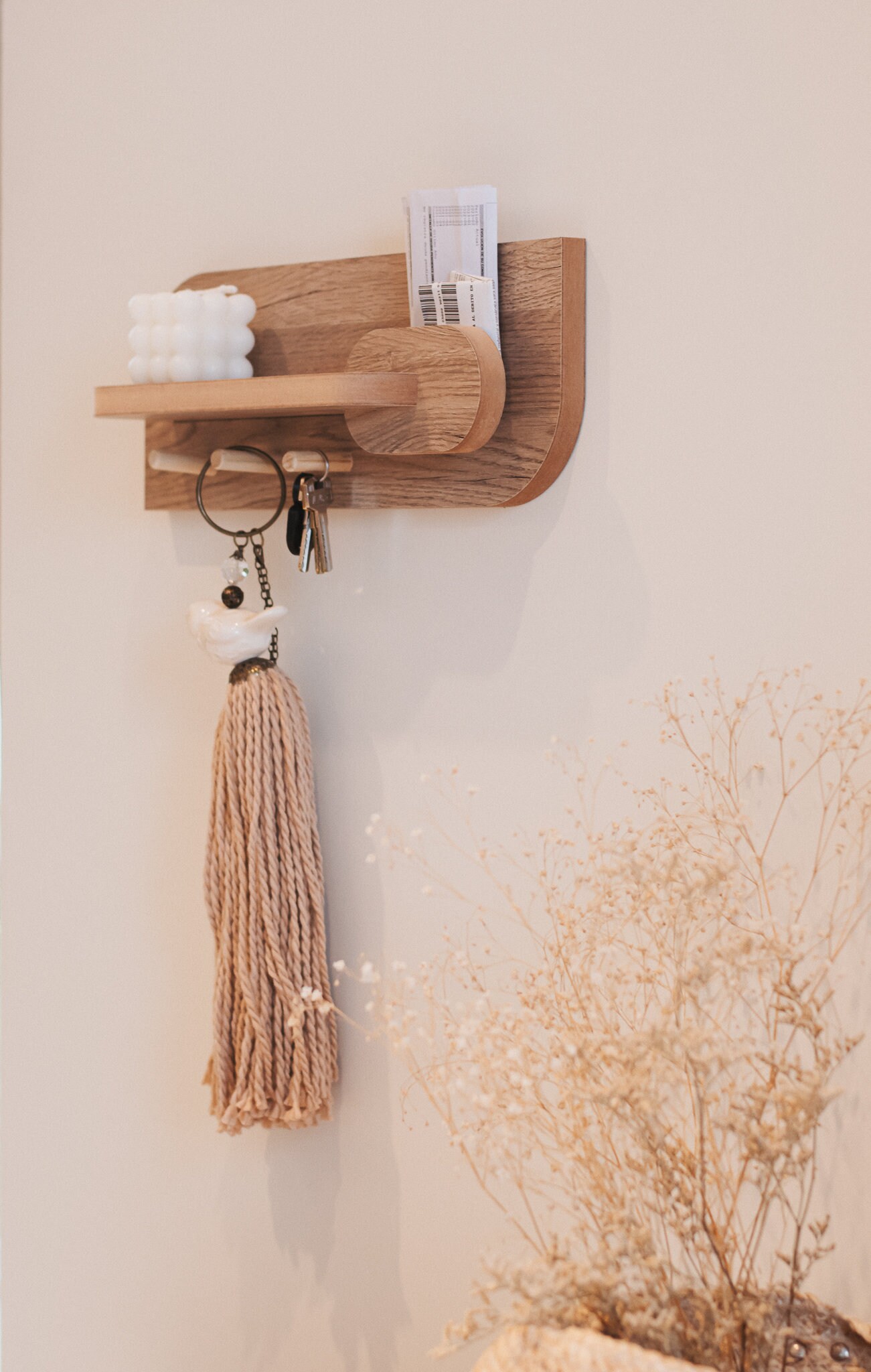 Wooden Key Holder Wooden Hall Floating Shelf Wall Decoration House Gift ...