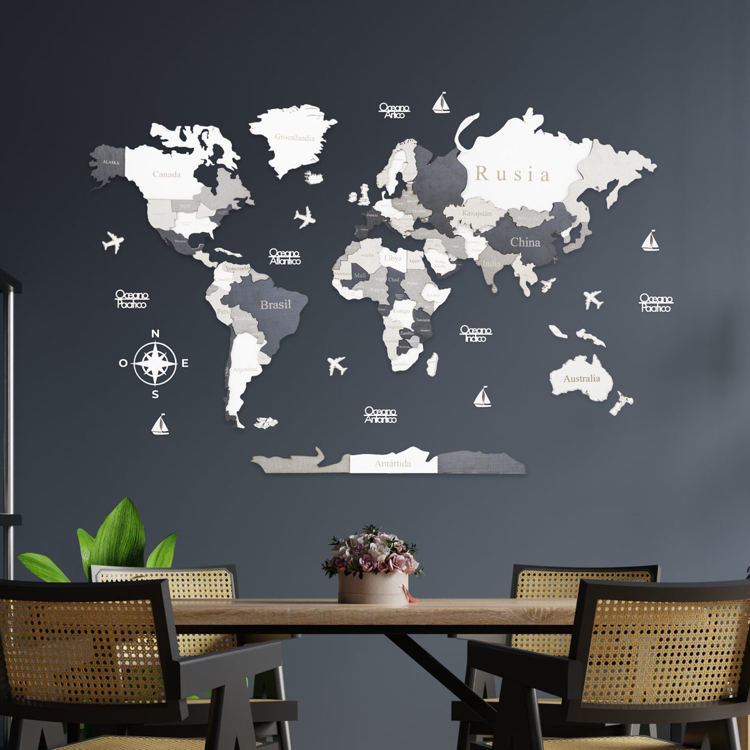 WALL ART 3D Mapa Mundial Mundo Países Decoração de madeira casa nova ...