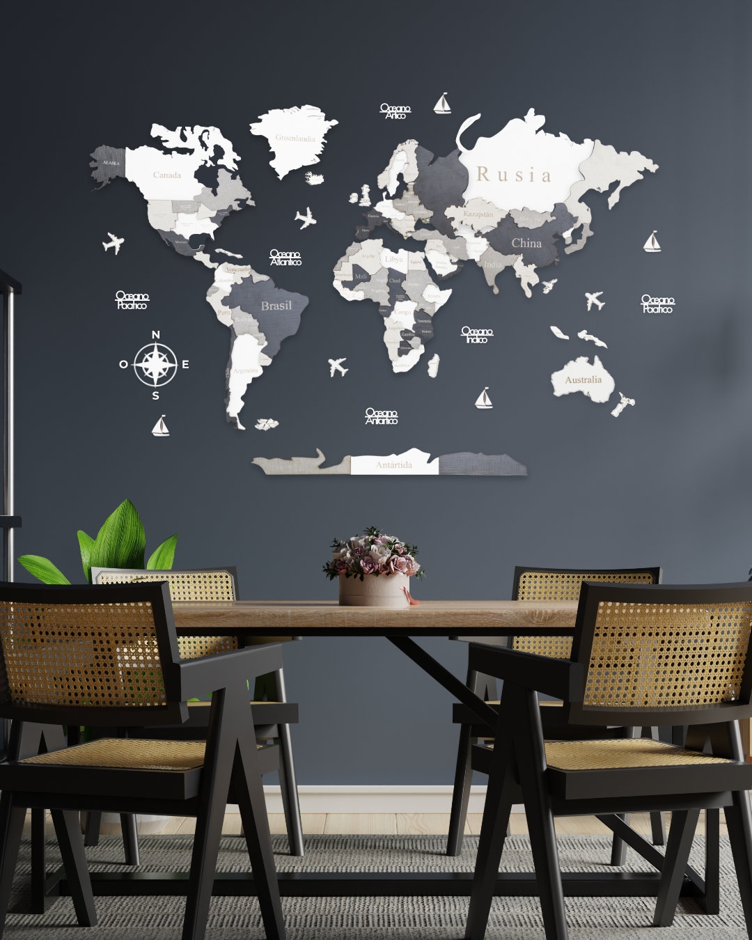 World Map 3D World Map Deco Wooden Map Wall Deco Home - Etsy