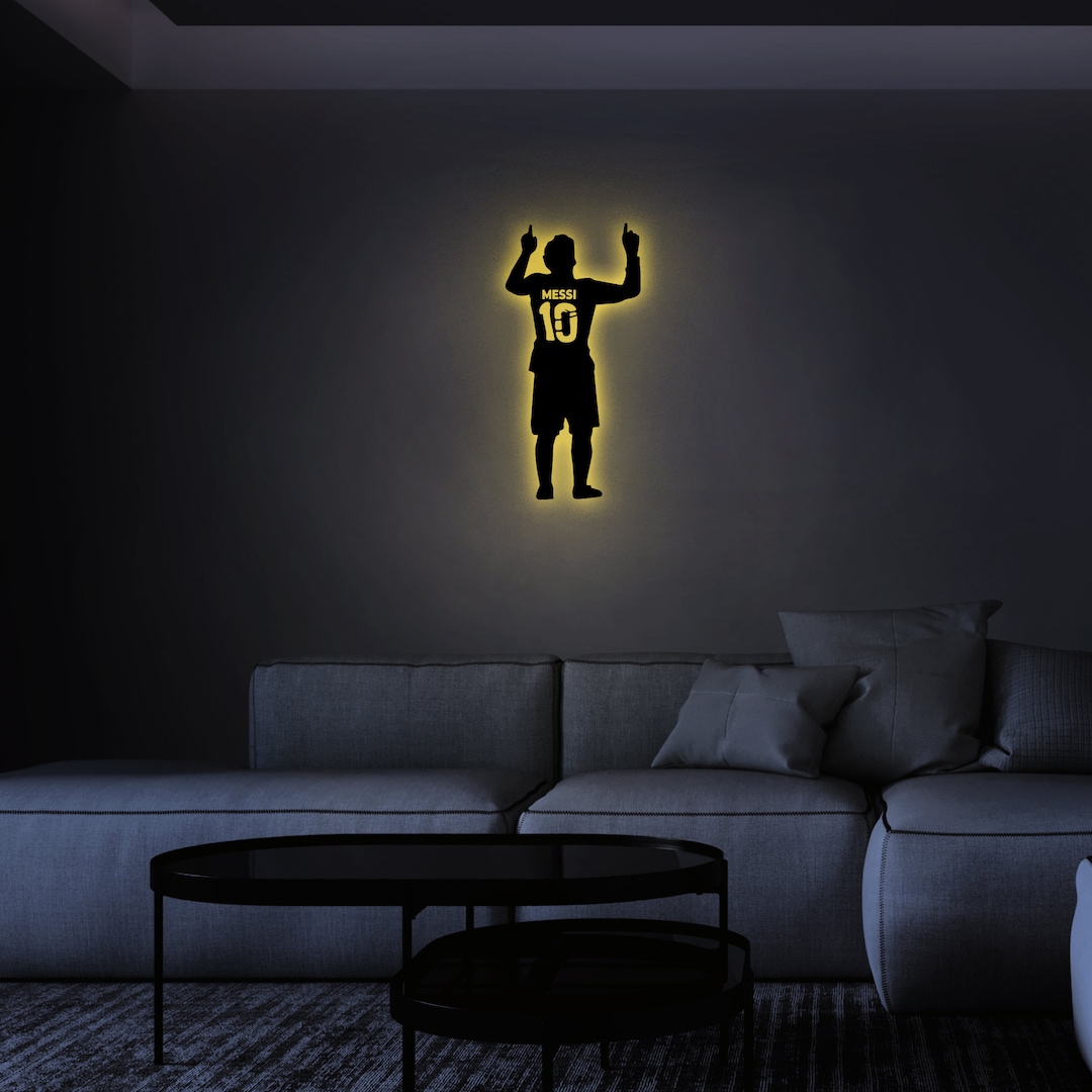 Wood Wall Art Messi Wood Painting Wall Lamp Messi Light Home Deco Gift ...