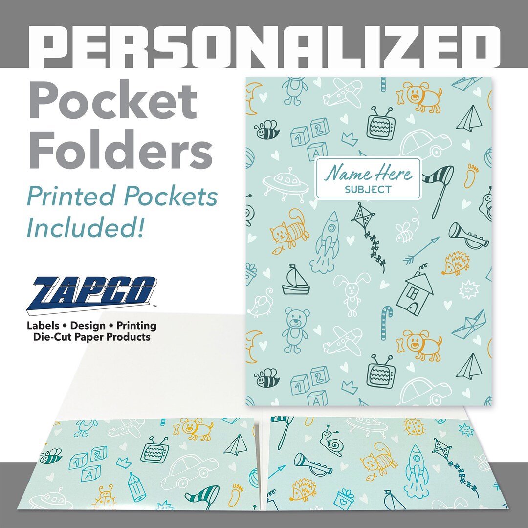 Kids Drawing Design Custom 2 Pocket Folders. Design on Inside Pockets ...