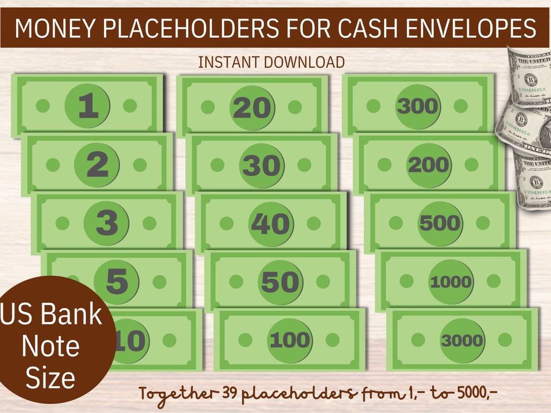 Placeholder Money, Money Placeholder Bundle for Cash Envelopes, 39 Cash ...