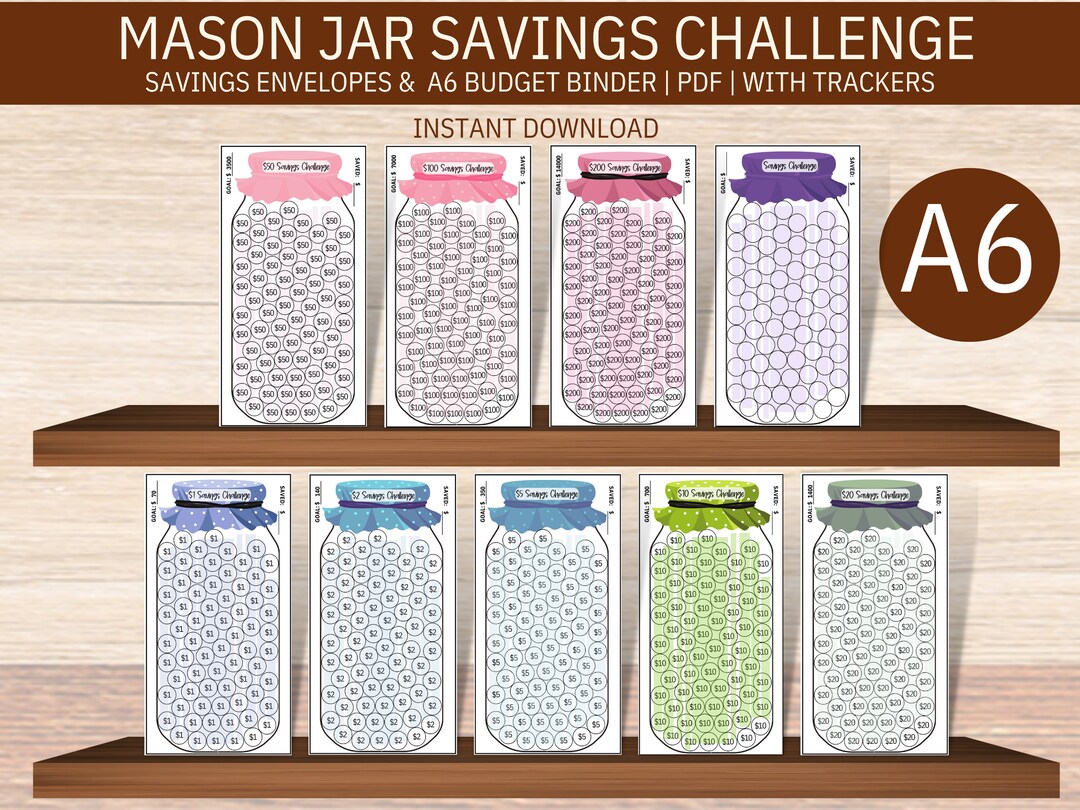 SAVINGS CHALLENGE Mason Jar, A6 Savings Challenge Bundle, Fits A6 ...