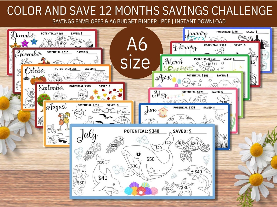 12 Month Color & Save A6 SAVINGS CHALLENGE Bundle, A6 Savings Challenge ...
