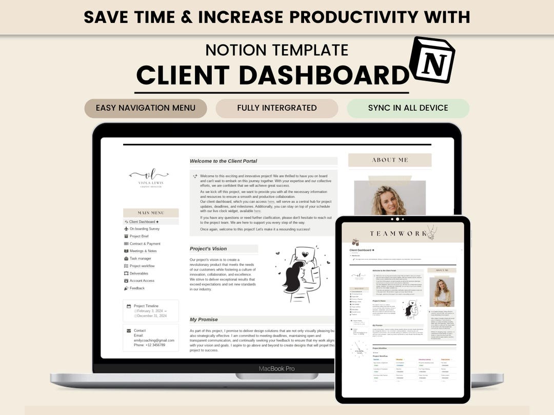 Client Dashboard Notion Template, Notion Client Portal Template ...