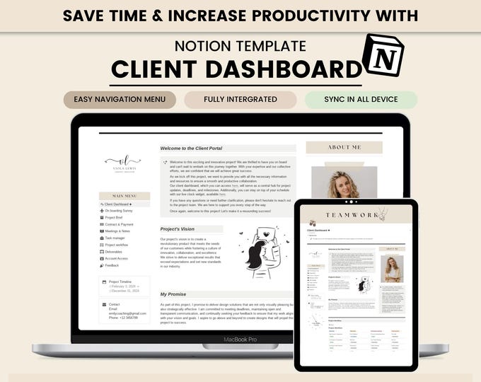 Client Dashboard Notion Template, Client Portal Notion Template ...