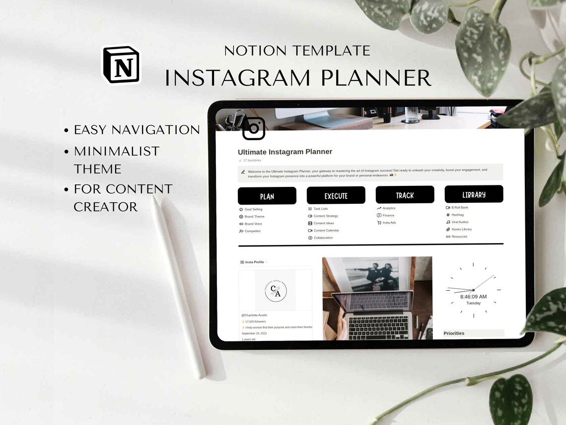 Ultimate Instagram Planner, Notion Template Business, Content Calendar ...