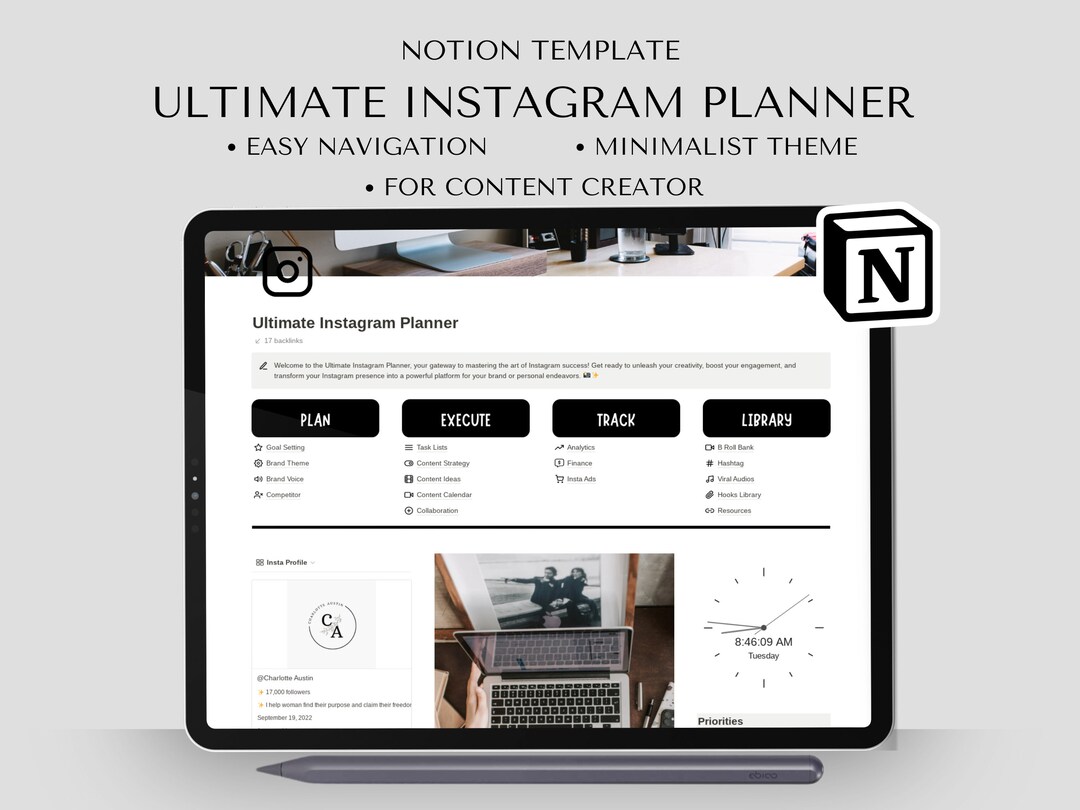 Ultimate Instagram Planner, Notion Template Business, Content Calendar ...