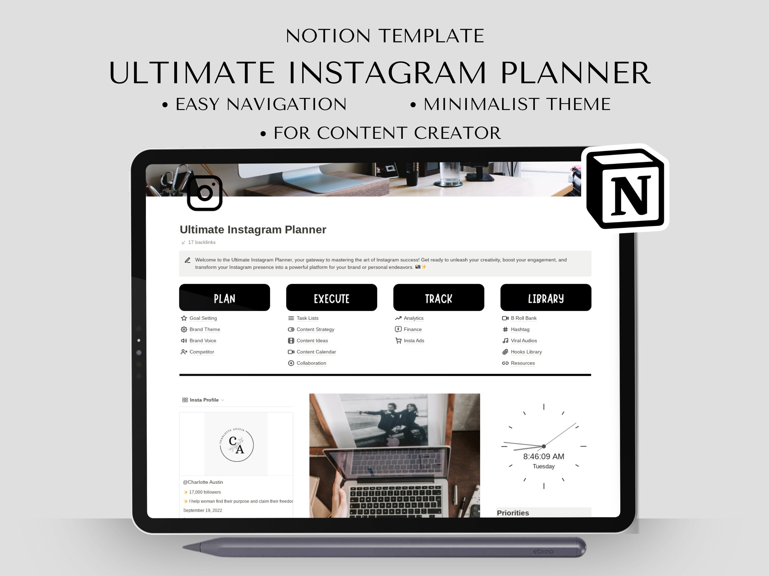 Ultimate Instagram Planner, Notion Template Business, Content Calendar ...