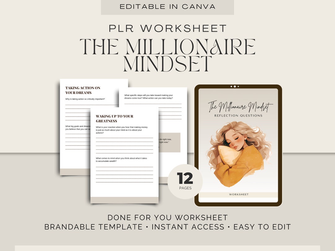 The Millionaire Mindset Brandable Worksheet| Editable Canva | Life ...