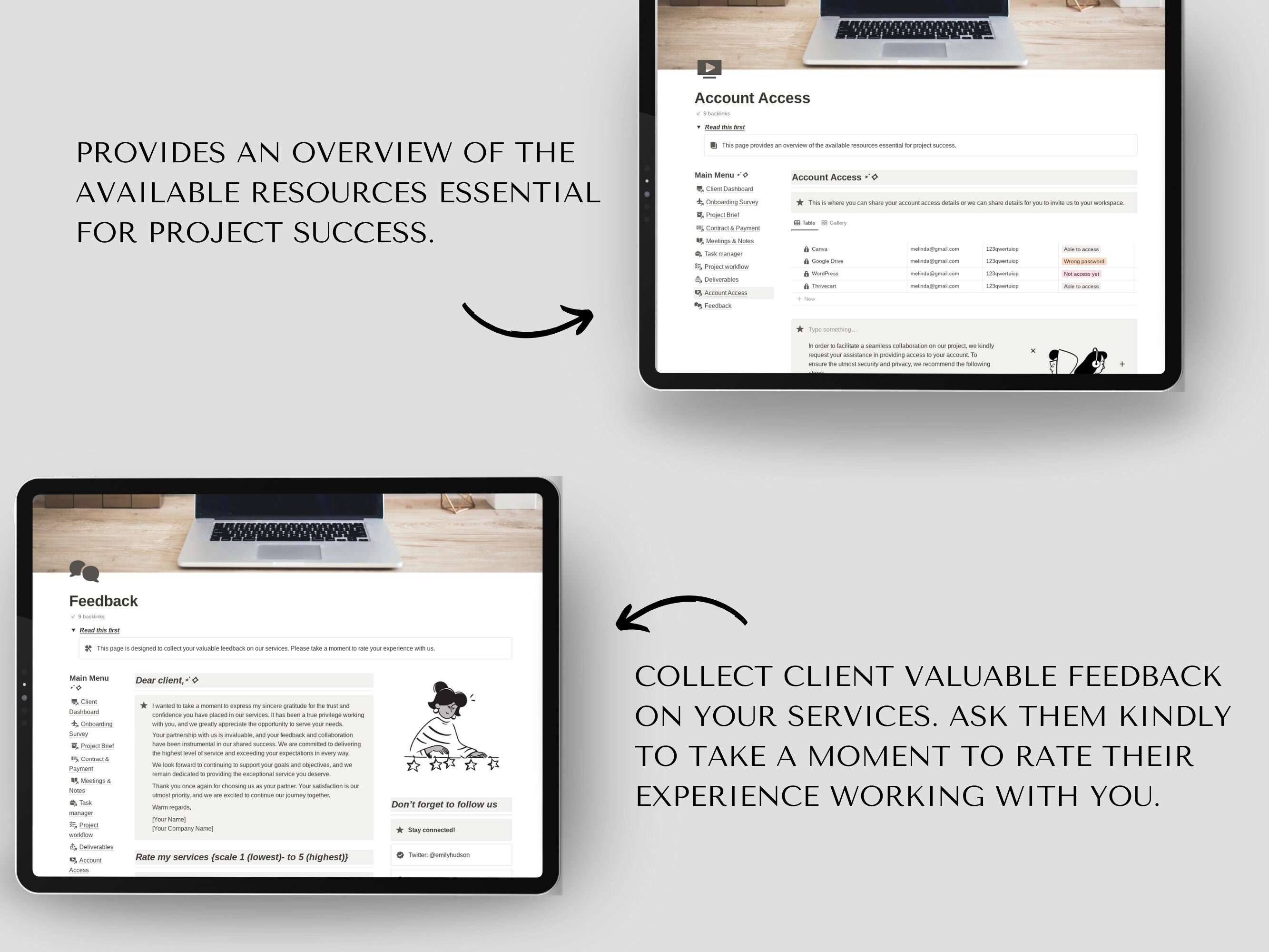 Client Dashboard Notion Template, Notion Client Portal Template ...
