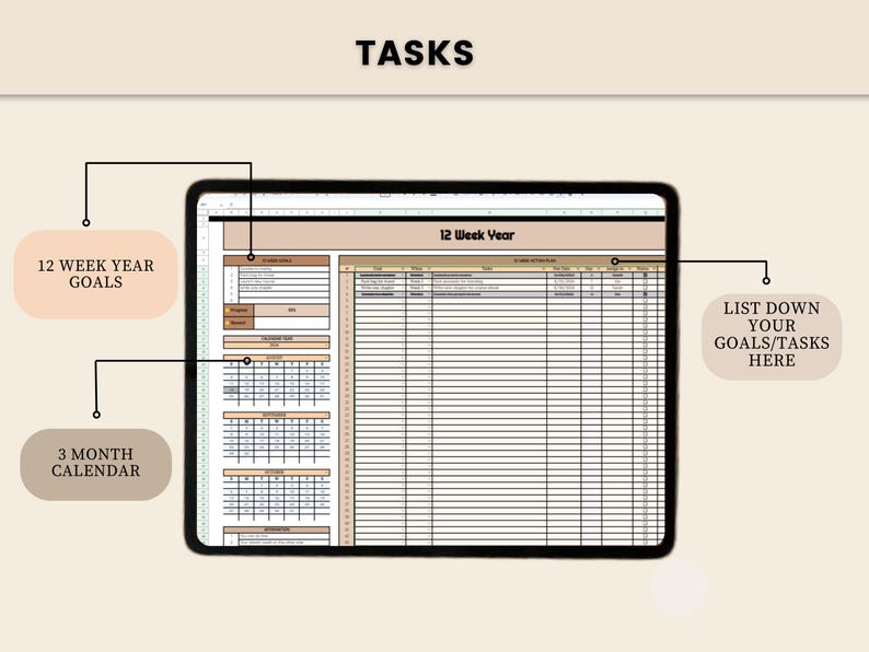 12 Week Goal Planner Spreadsheet Google Sheets, Quarterly Planner ...